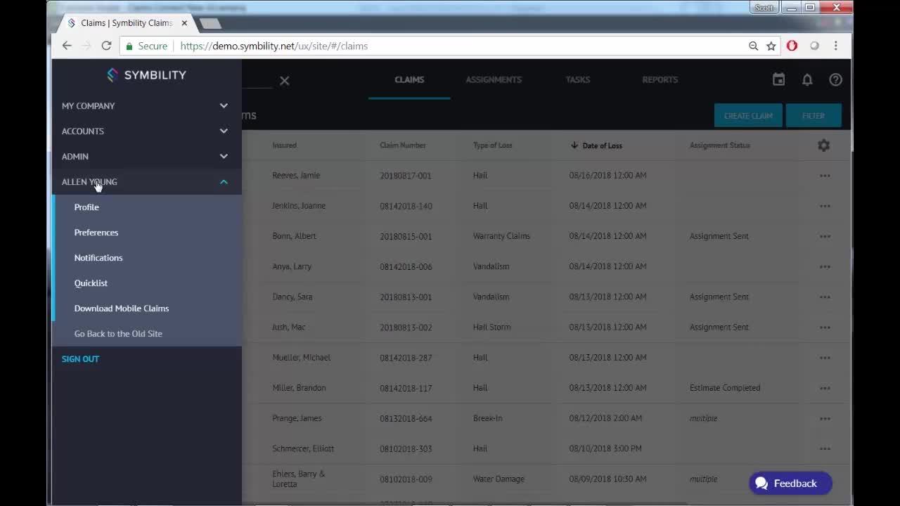 Symbility Claims Connect New User Interface Demonstration v2